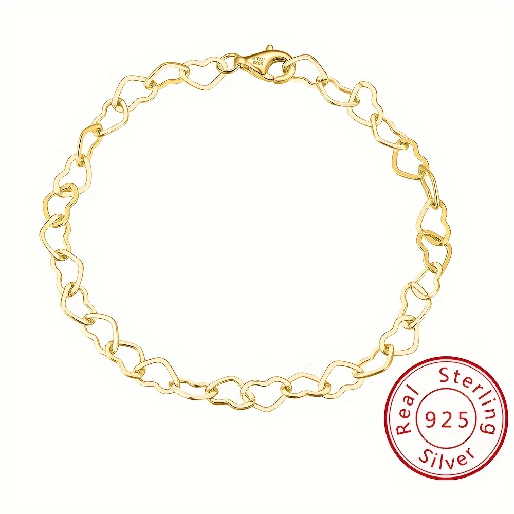 925 Silver Hollow Love Heart Thin Chain Bracelet Elegant - Temu United ...