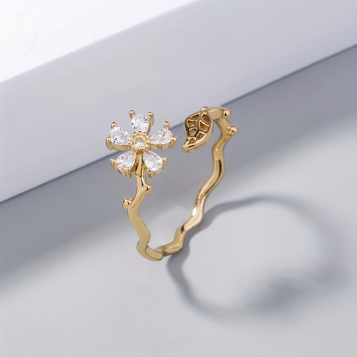 Four leaf Clover Flower Zircon Open Ring Finger Ring Cute - Temu United ...