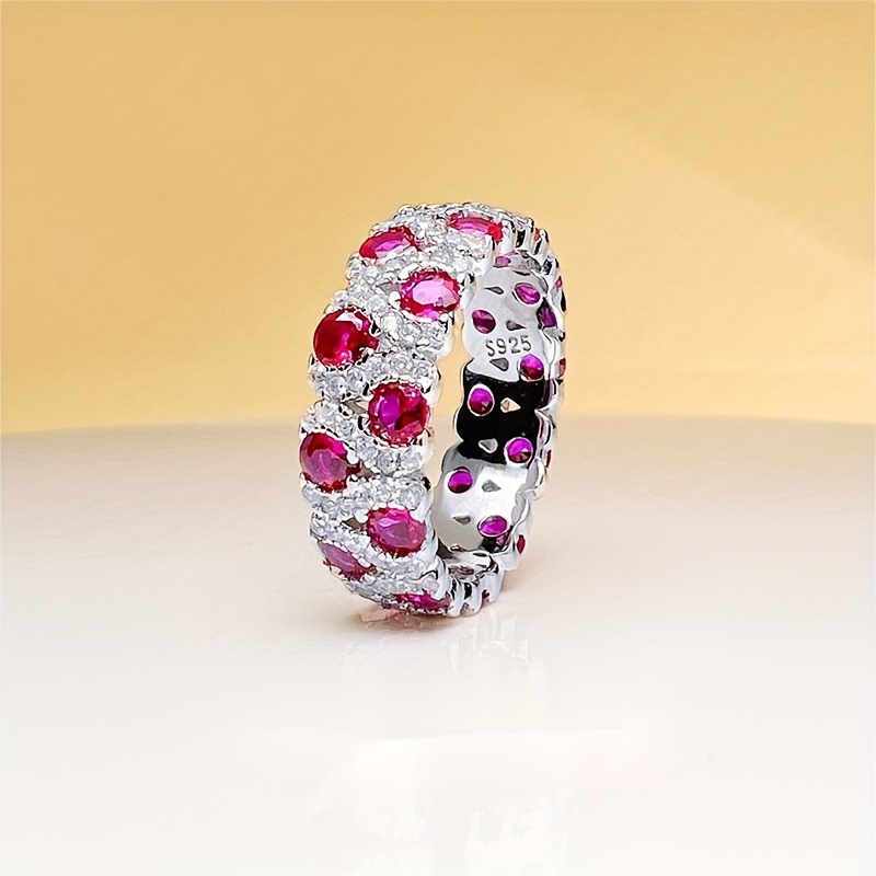 925 Sterling Silver Funky Ring Rose Red Engagement Ring - Temu Ireland