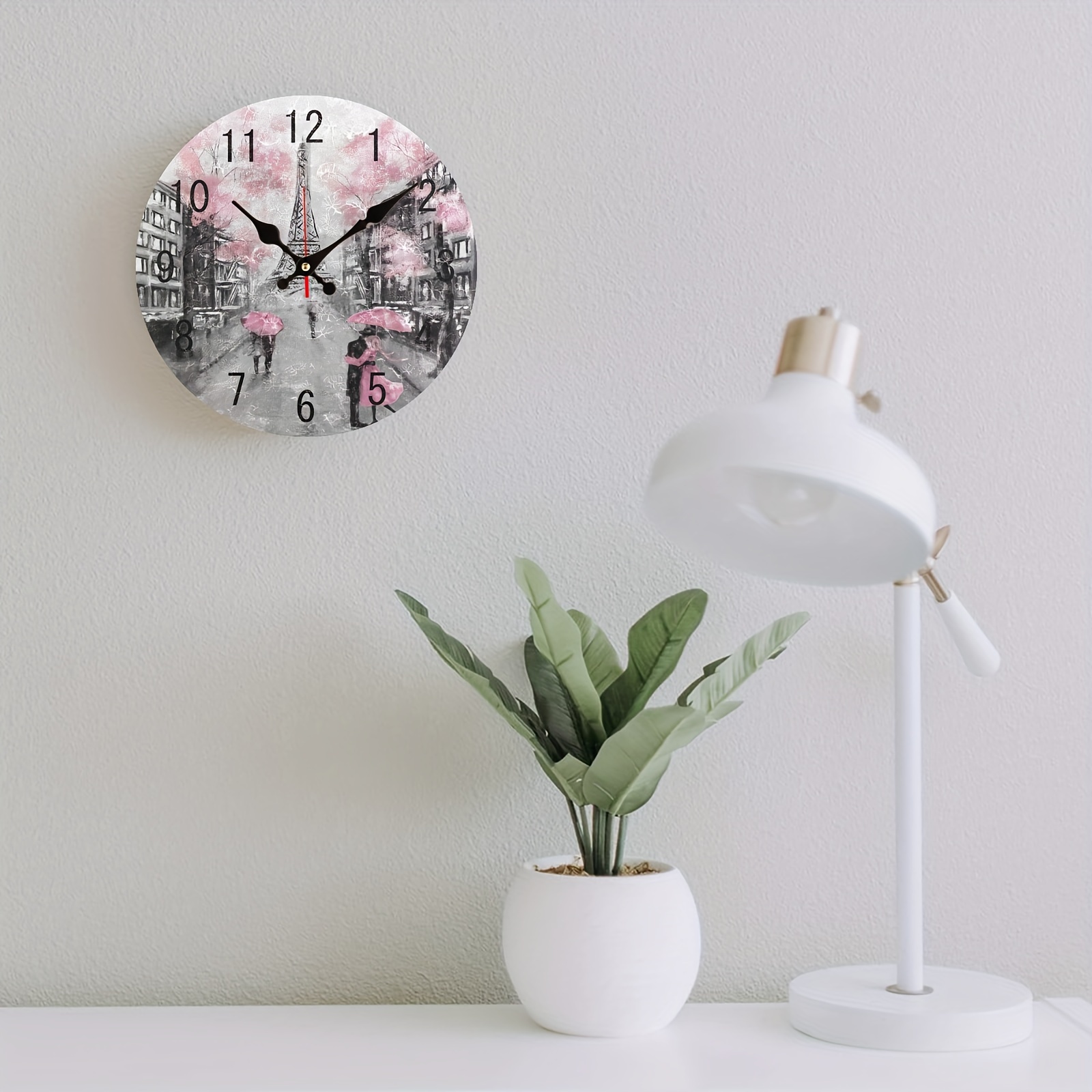 Battery Operated Round Wooden Wall Clocks Oil Painting Paris - Temu ...