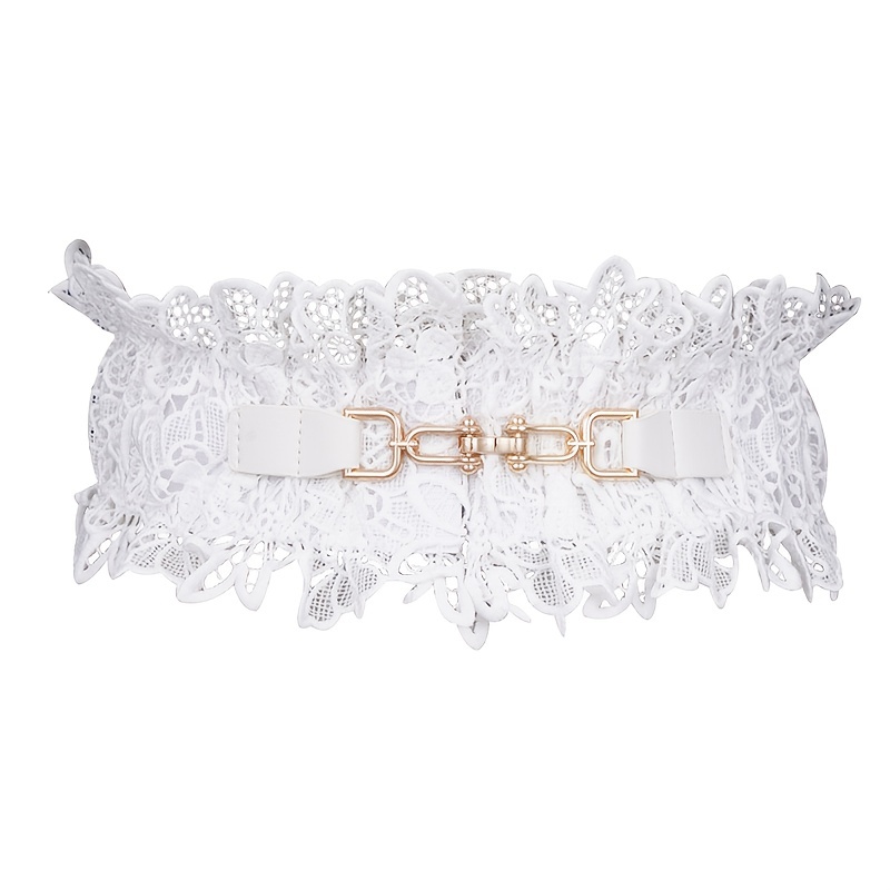Elegant Lace Elastic Wide Belt Black White Trendy Waistband - Temu ...