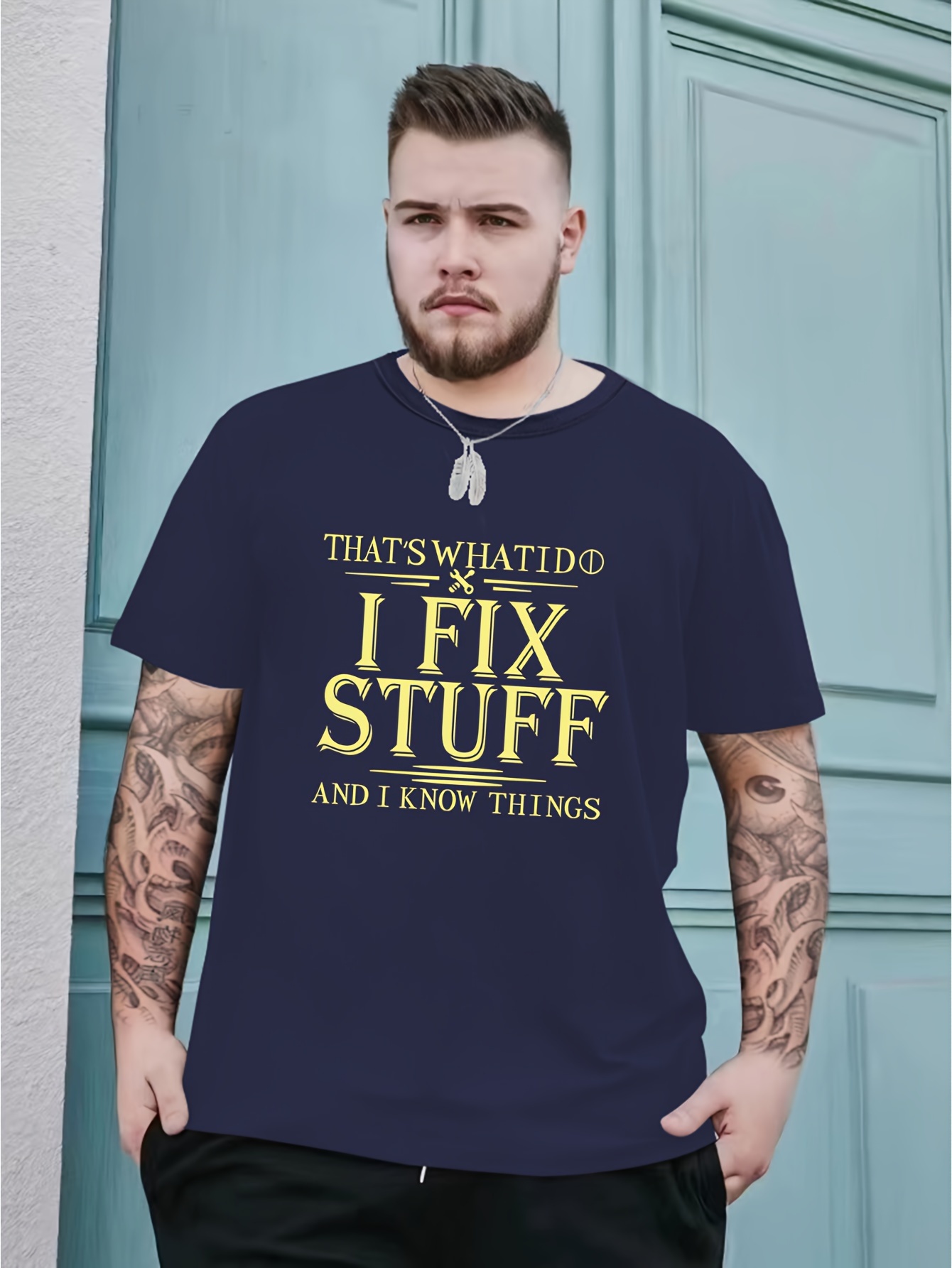 Plus Size Men's Fix Stuff Letter Print T shirt Comfy - Temu Ireland