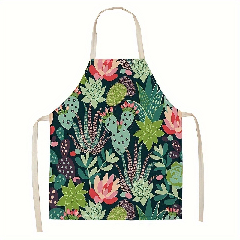 Linen Apron Colorful Printed Sleeveless Cooking Apron Plant - Temu ...