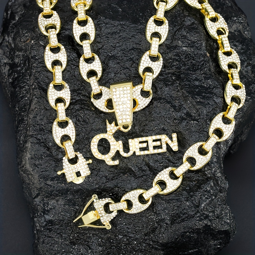 Shiny Queen Letter Pendant Necklace, Fashion Gift For Men And Women ...