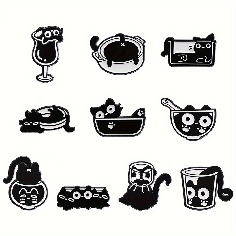 Black White Color Cat Alloy Badge Brooch Backpack Clothing - Temu ...
