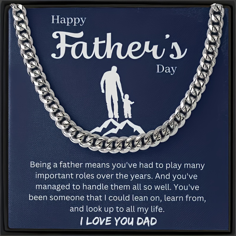 Father's Day Gift For Dad Silvery Cuban Chain Necklace With - Temu ...