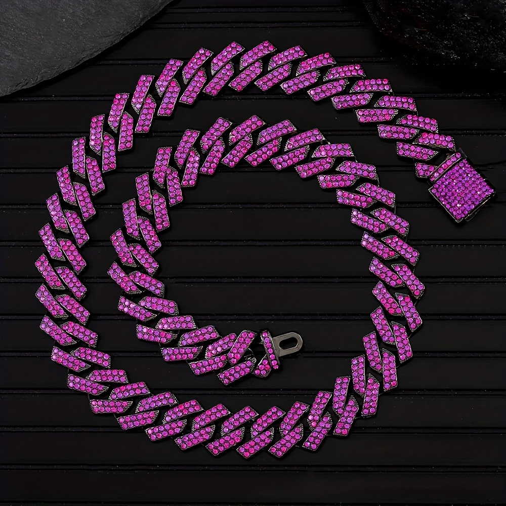 Men's Gun black Cuban Chain 2 Row Rhinestone Trapezoid Cuban - Temu ...