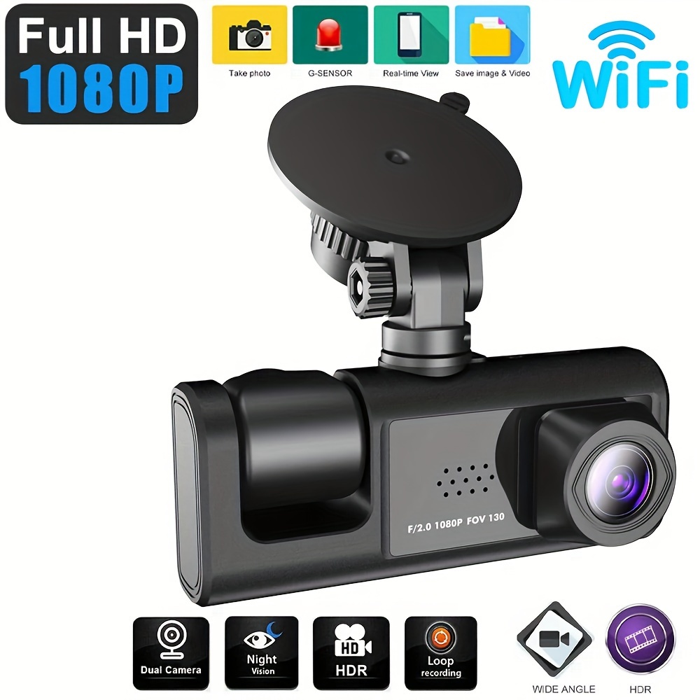 1080p 자동차 대시 캠 Wifi 카메라 사이클 녹화 비디오 레코더 전면 및 내부 뷰 카메라 주차 모니터 역방향 카메라