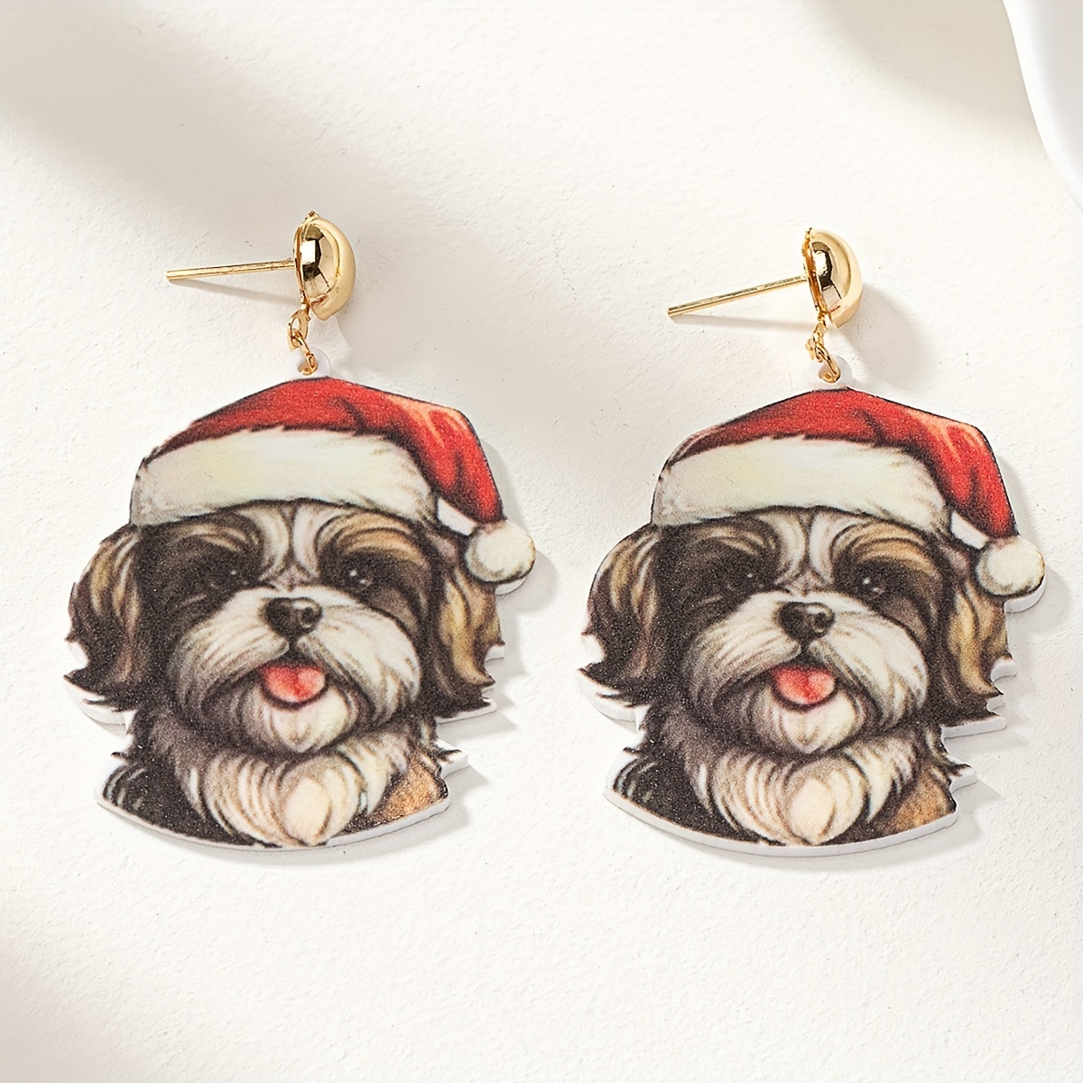 Cute Wearing Christmas Hat Dog Design Dangle Earrings Cute - Temu ...