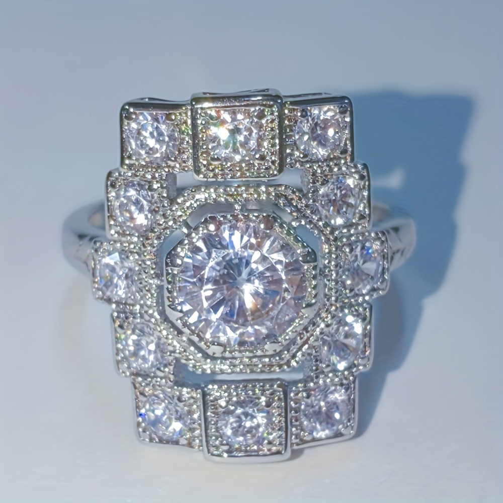 Fashion Christmas Square Ring Copper Ring Set Cubic Zirconia - Temu ...