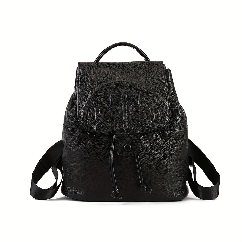 Men's Women's Genuine Cowhide Leather Backpack Solid Color - Temu Australia