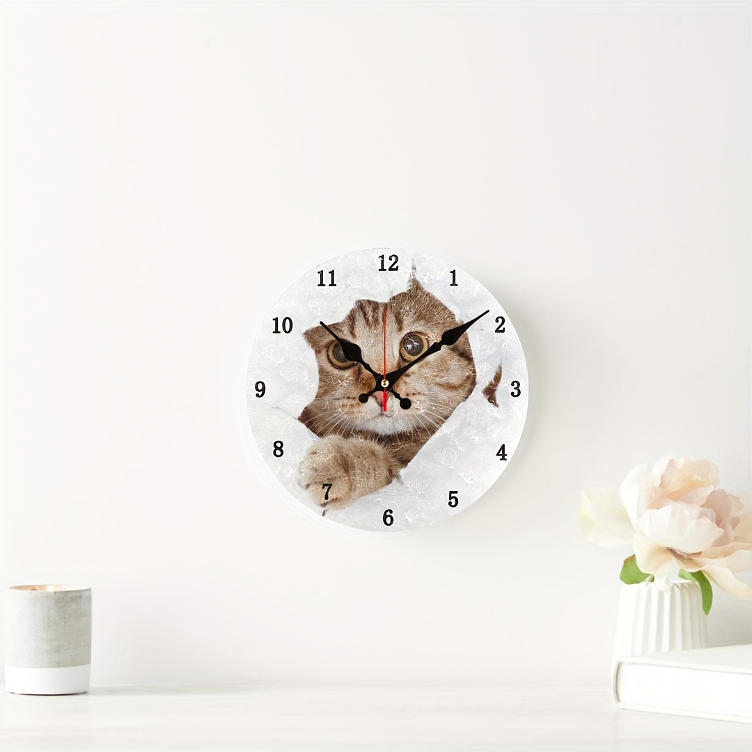 Cute Animal Cat Wall Clock Silent Non Ticking Battery - Temu Philippines
