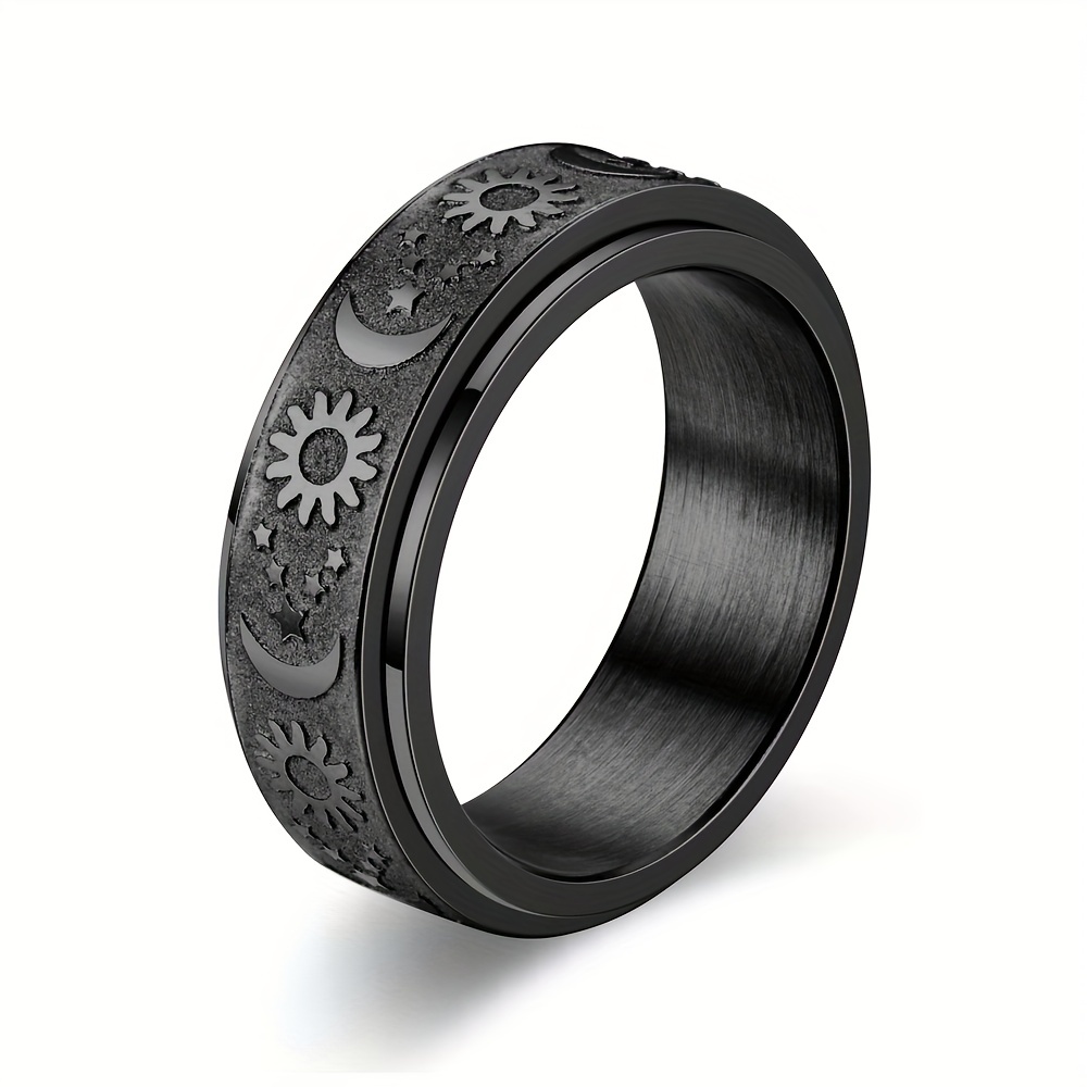 Star Moon Sun Titanium Steel Ring, Rotatable Bohemian Style Ring - Temu ...