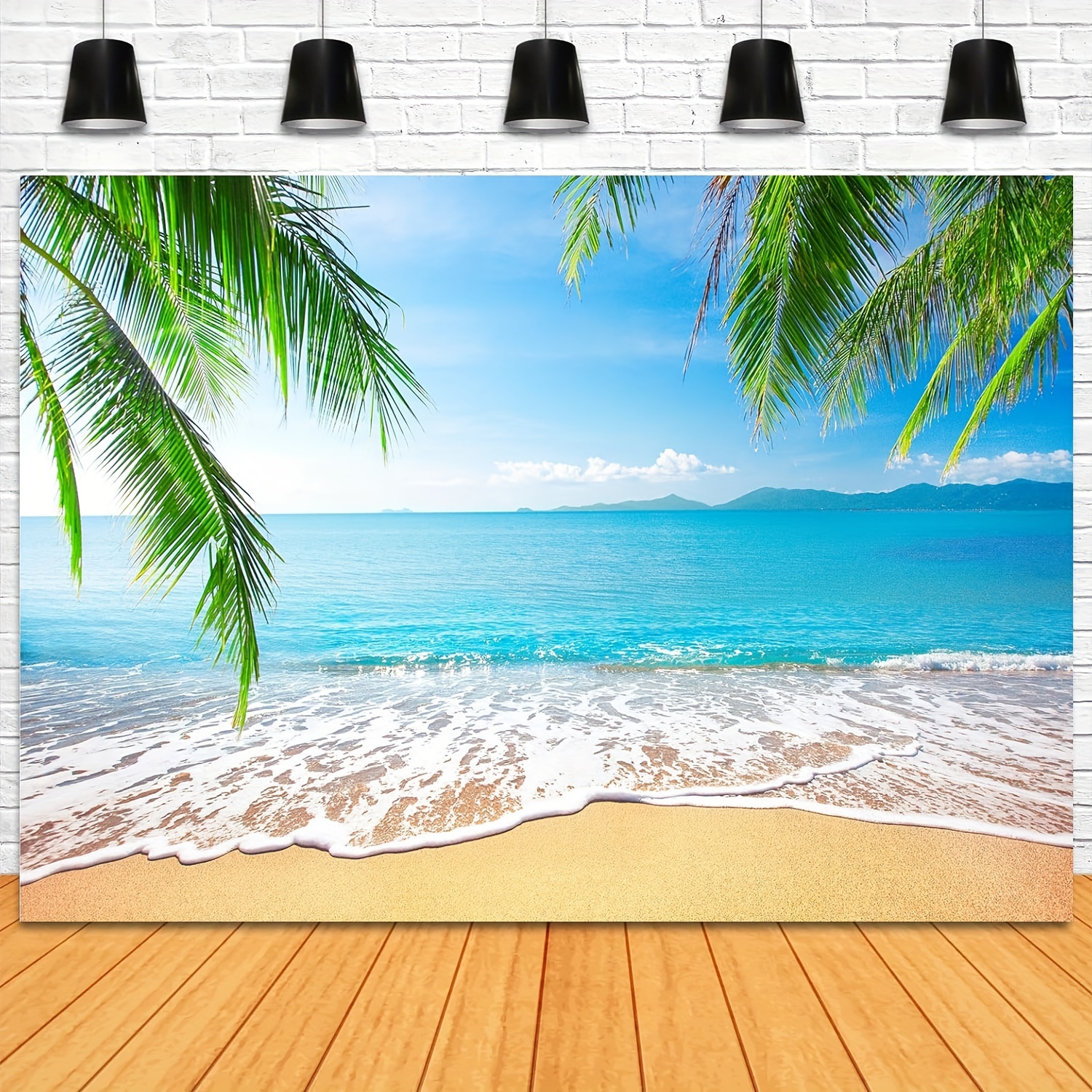 Tropical Beach Background Summer Luau Palm Leaves Ocean - Temu