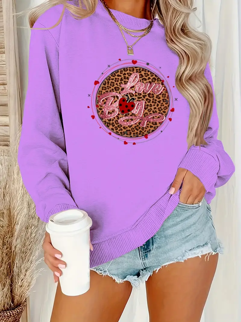 Graphic Print Sweatshirt Plus Size Crew Neck Casual Temu New Zealand