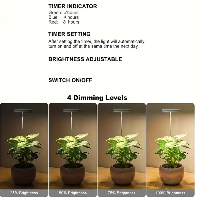 1 個 この調整可能な Led フルスペクトル植物ライトで屋内植物を育てましょう 4 段階の調光可能な明るさと 24 Temu Japan