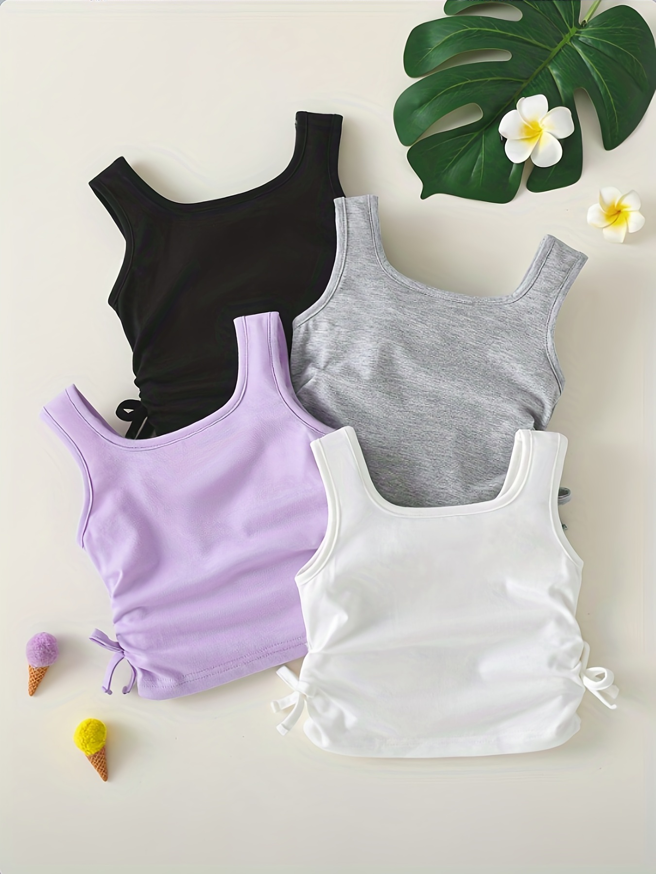 Baby Girls Summer Versatile Square Neck Sleeveless T-shirt, Kids Casual ...