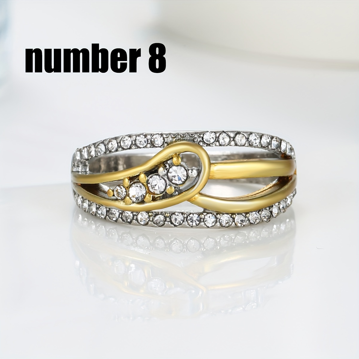 Retro Two Tone Inlaid Cubic Zirconia Ring Elegant Number 8 - Temu ...