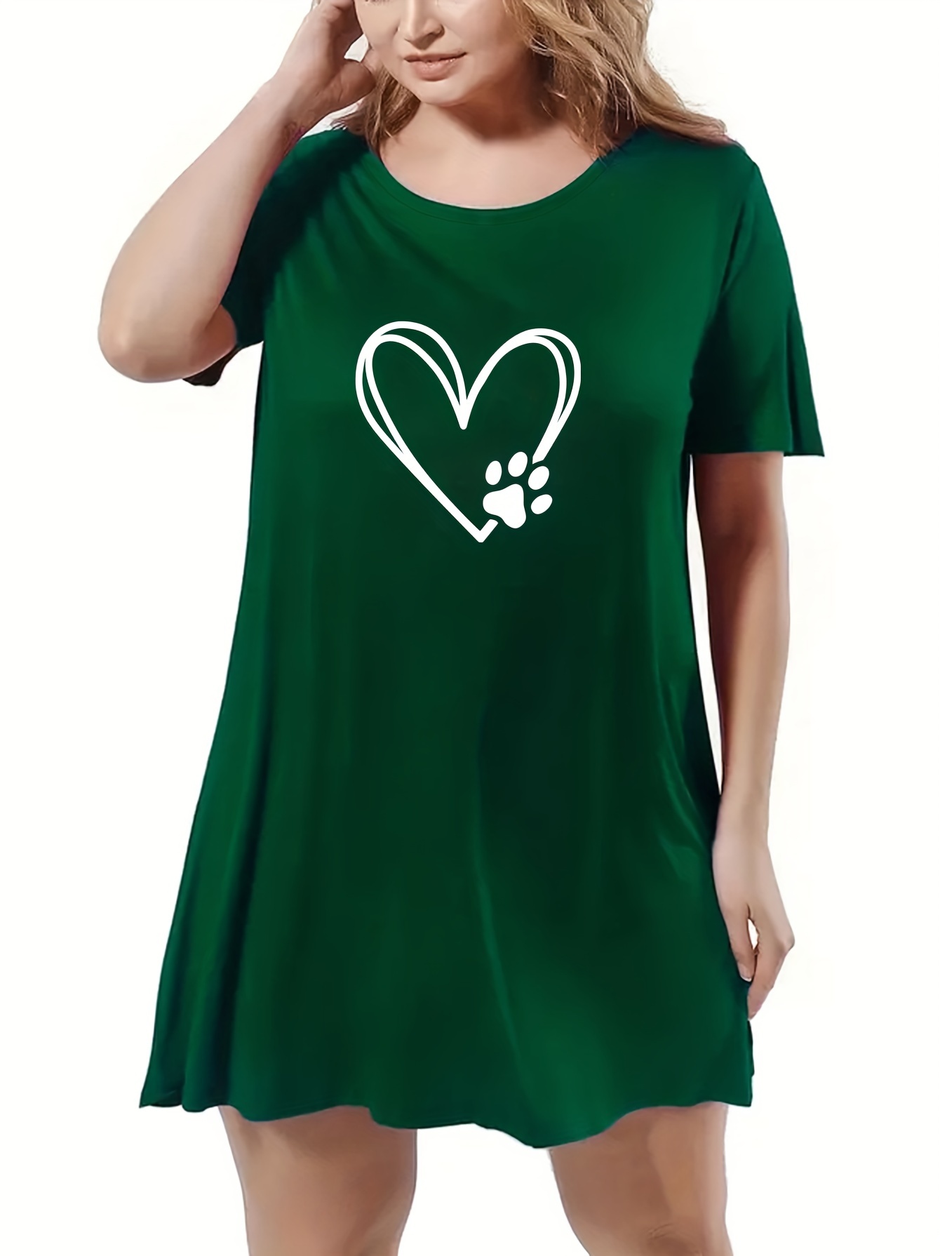 Casual Nightdress Plus Size Women s Plus Paw Heart Print - Temu Philippines