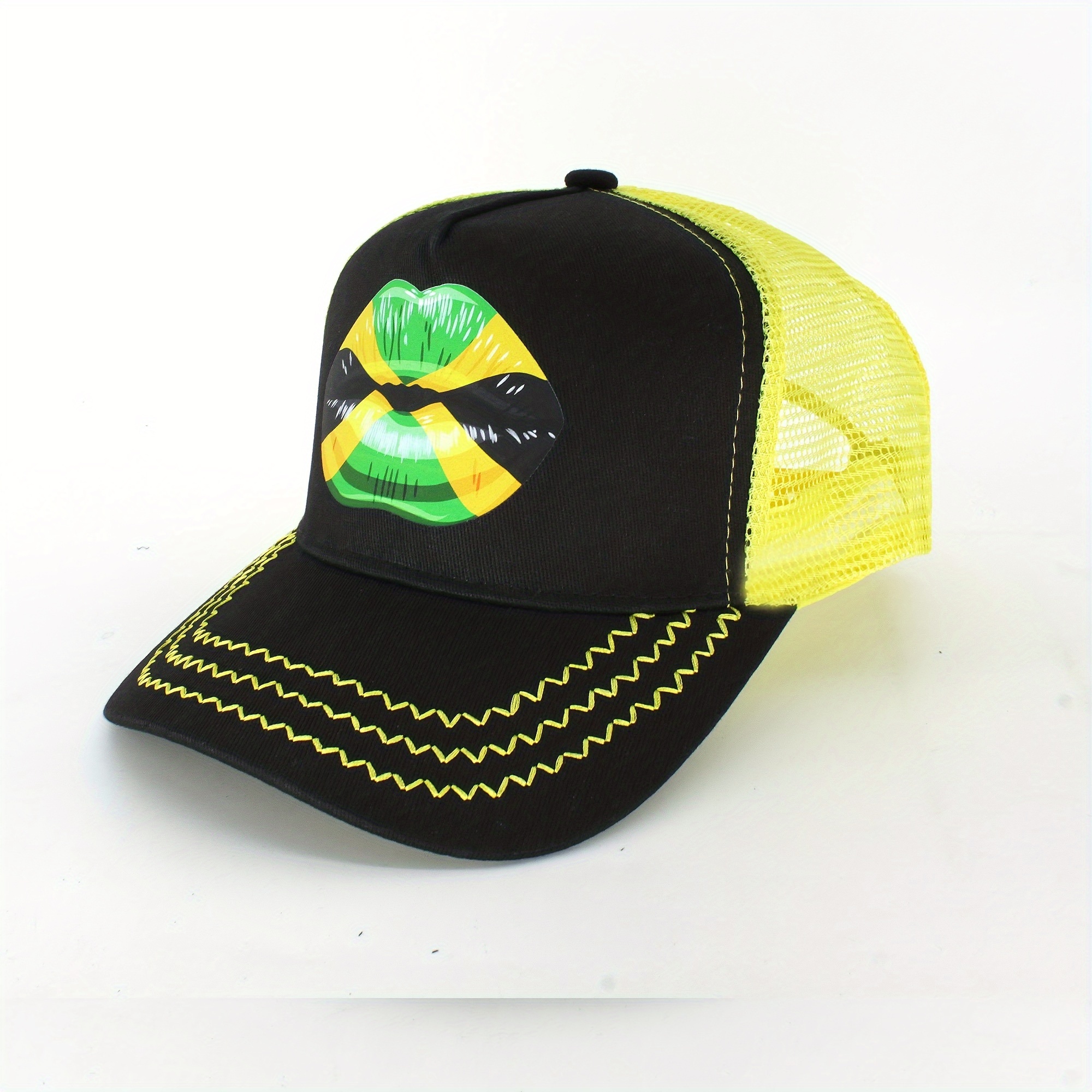 Retro Mesh Baseball Breathable Sun Hat Green And Yellow Baseball Street ...