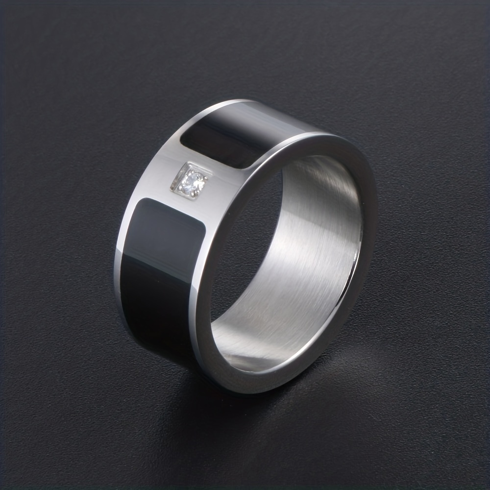 Classic Black White Simple Titanium Steel Ring Non fading - Temu United ...