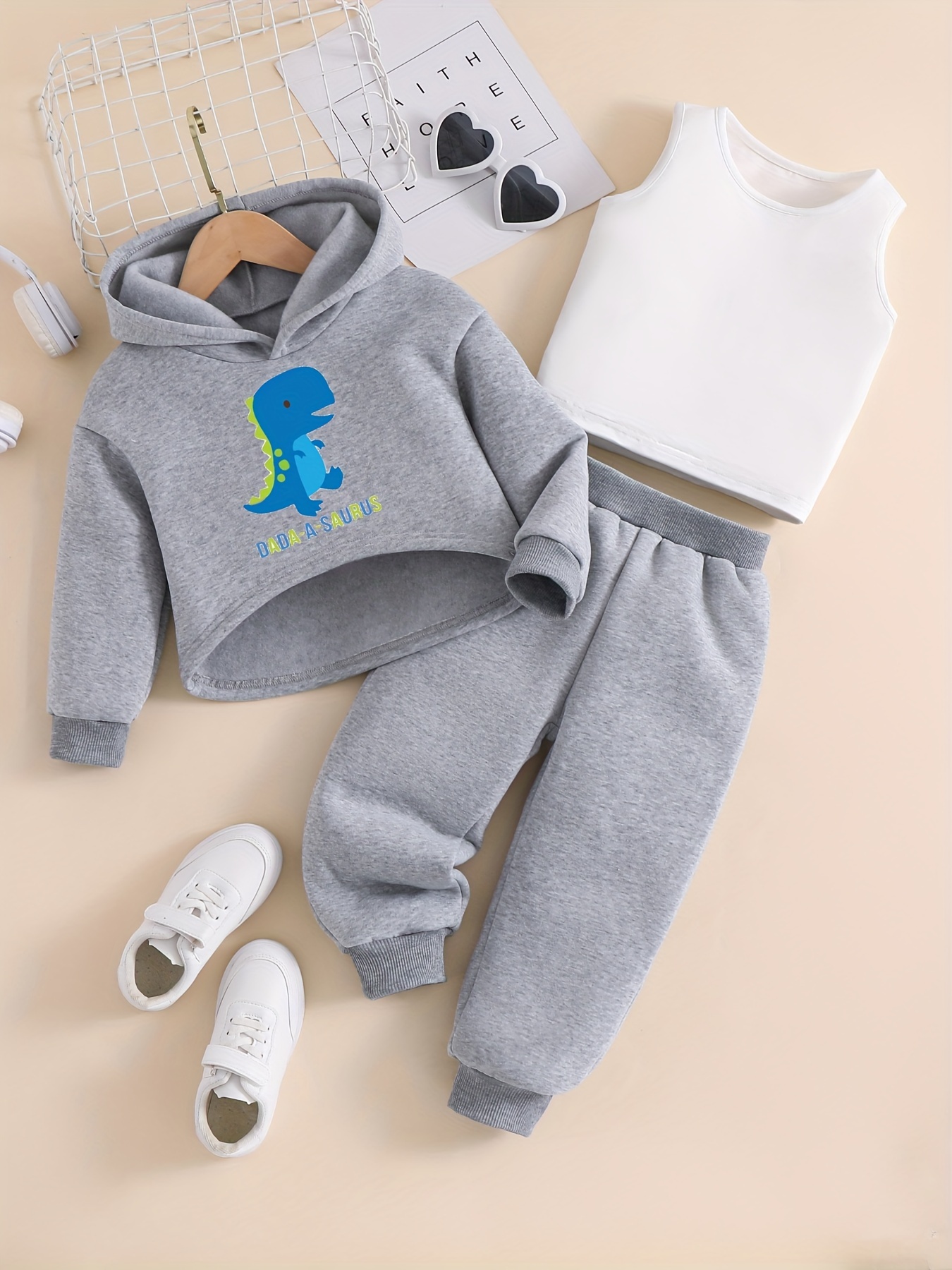 Outfits Girls Cartoon Dinosaur Print Hoodie + Sleeveless - Temu Philippines