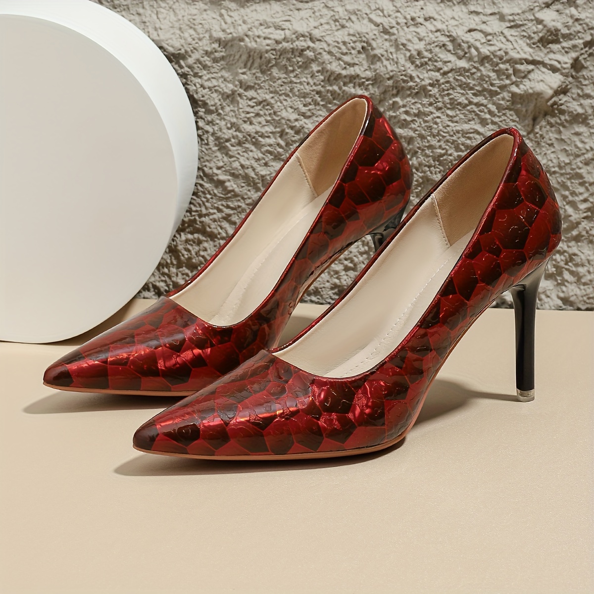 Womens Geometric Pattern Stiletto Heels Elegant Point Toe - Temu United ...