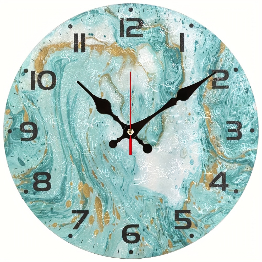 Wall Clocks Cyan Marble Battery Operated Non Ticking Clock - Temu New ...