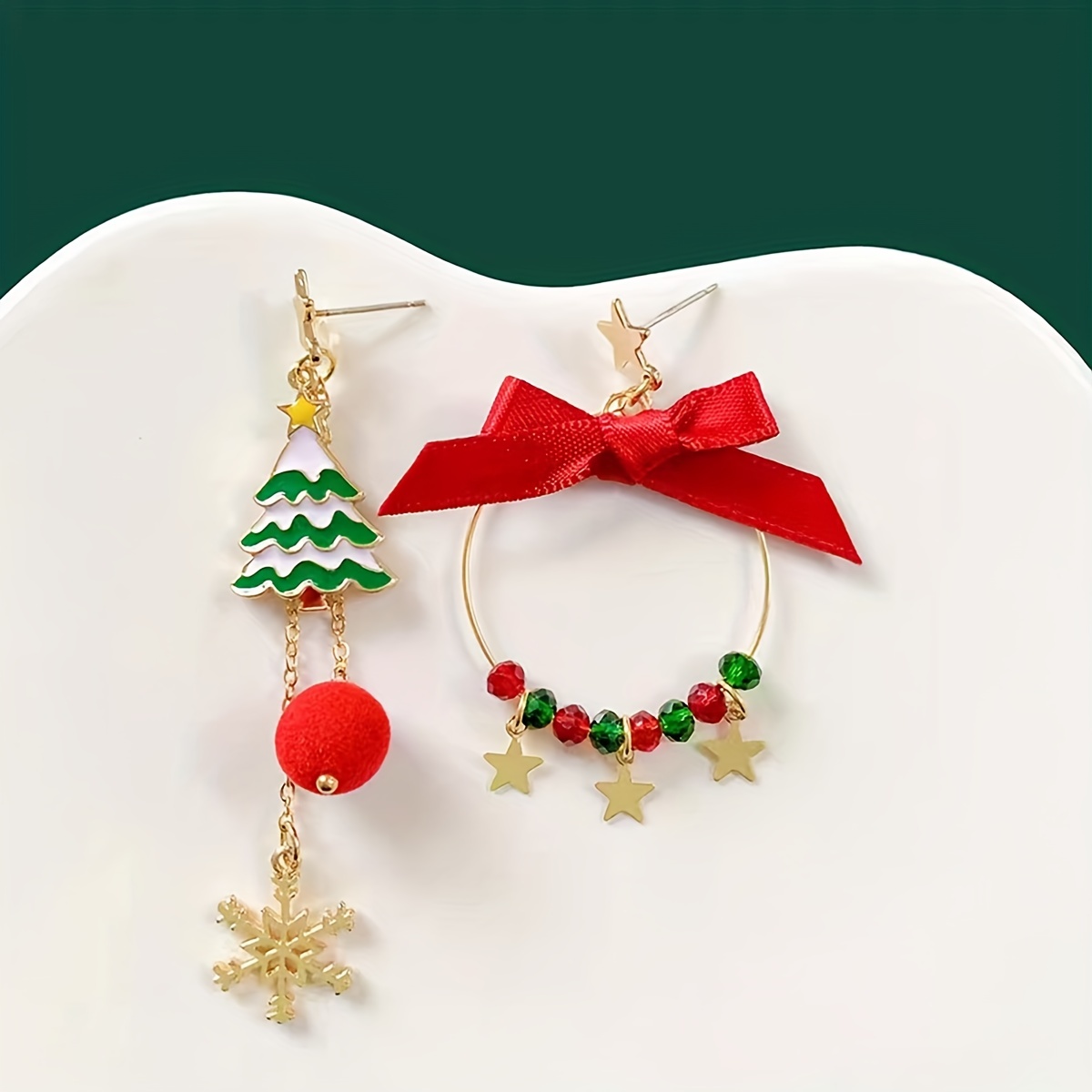 Christmas Tree Chain Snowflake Bow Design Dangle Earrings - Temu United ...