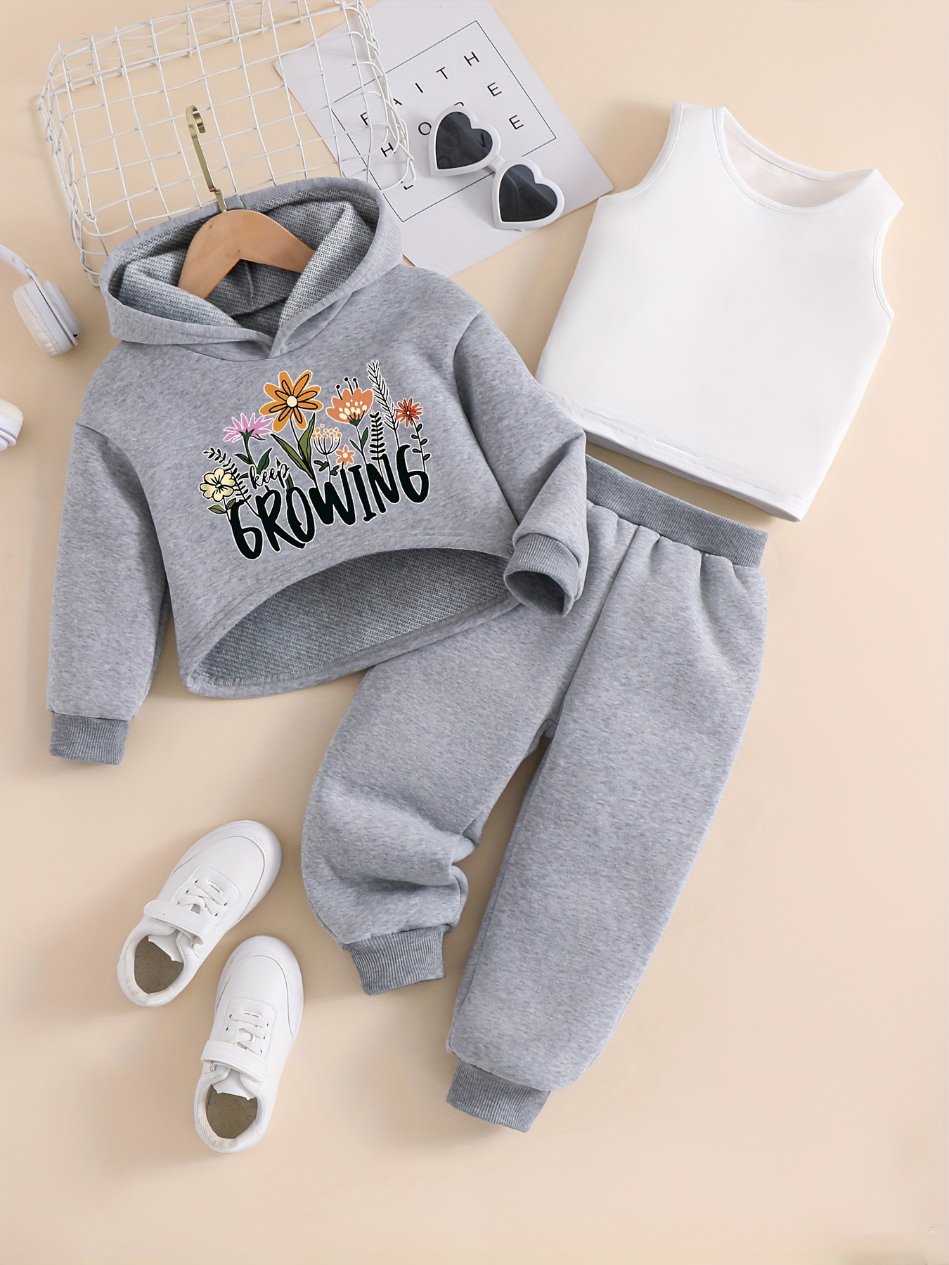 Thin Set Flower Growing Print Girls Comfy Outfits Spring - Temu New Zealand