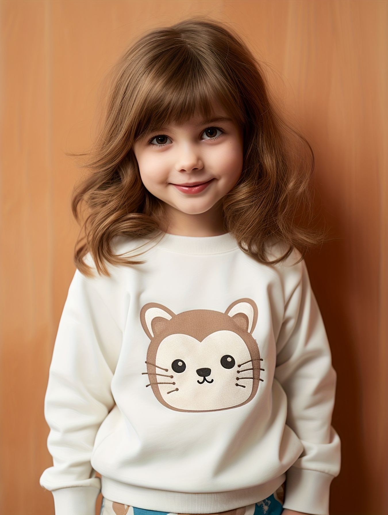 Carton Monkey Pattern Girls Pullover Round Neck Party Casual - Temu New ...