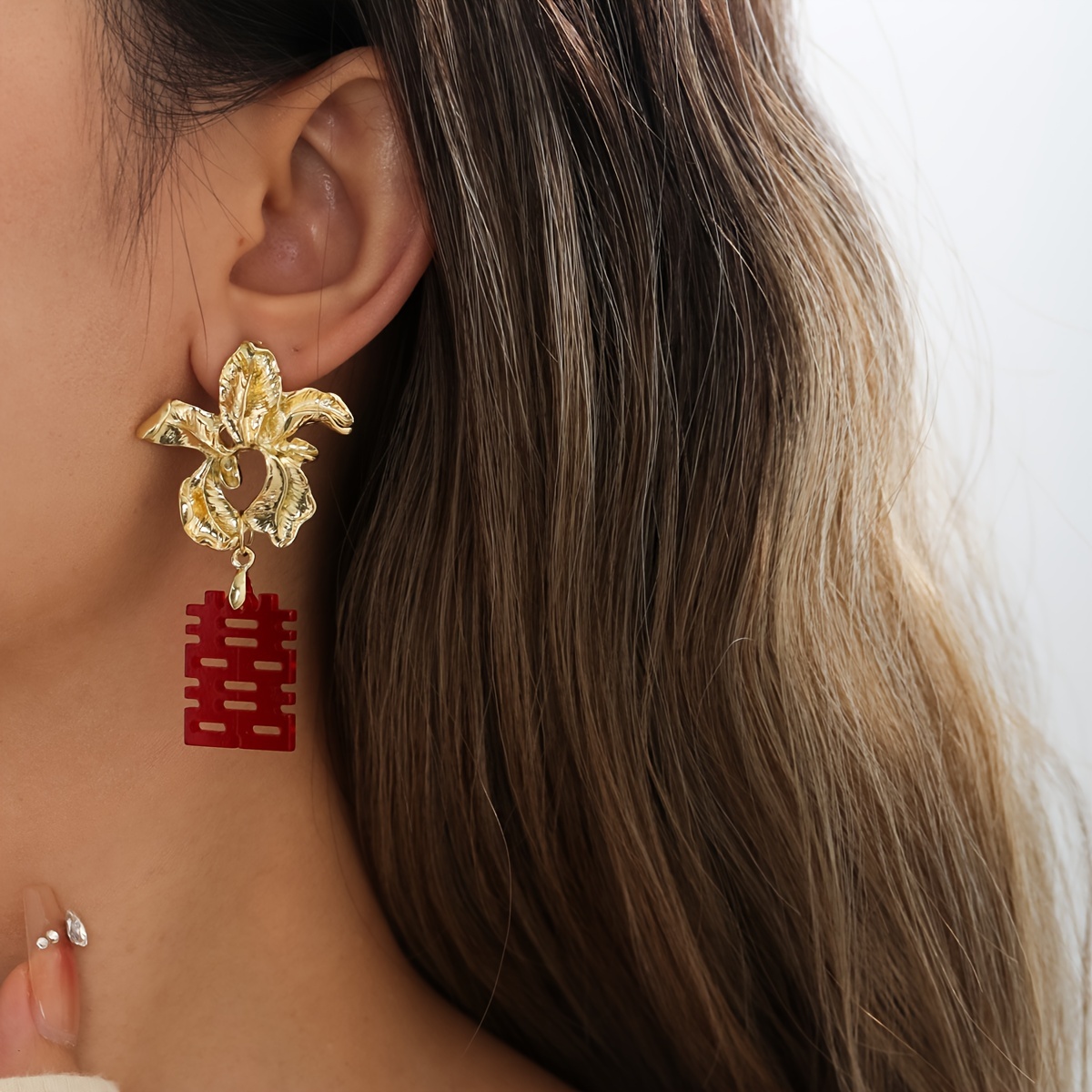 Chinese Character/ Flower Design Dangle Earrings Elegant - Temu United ...
