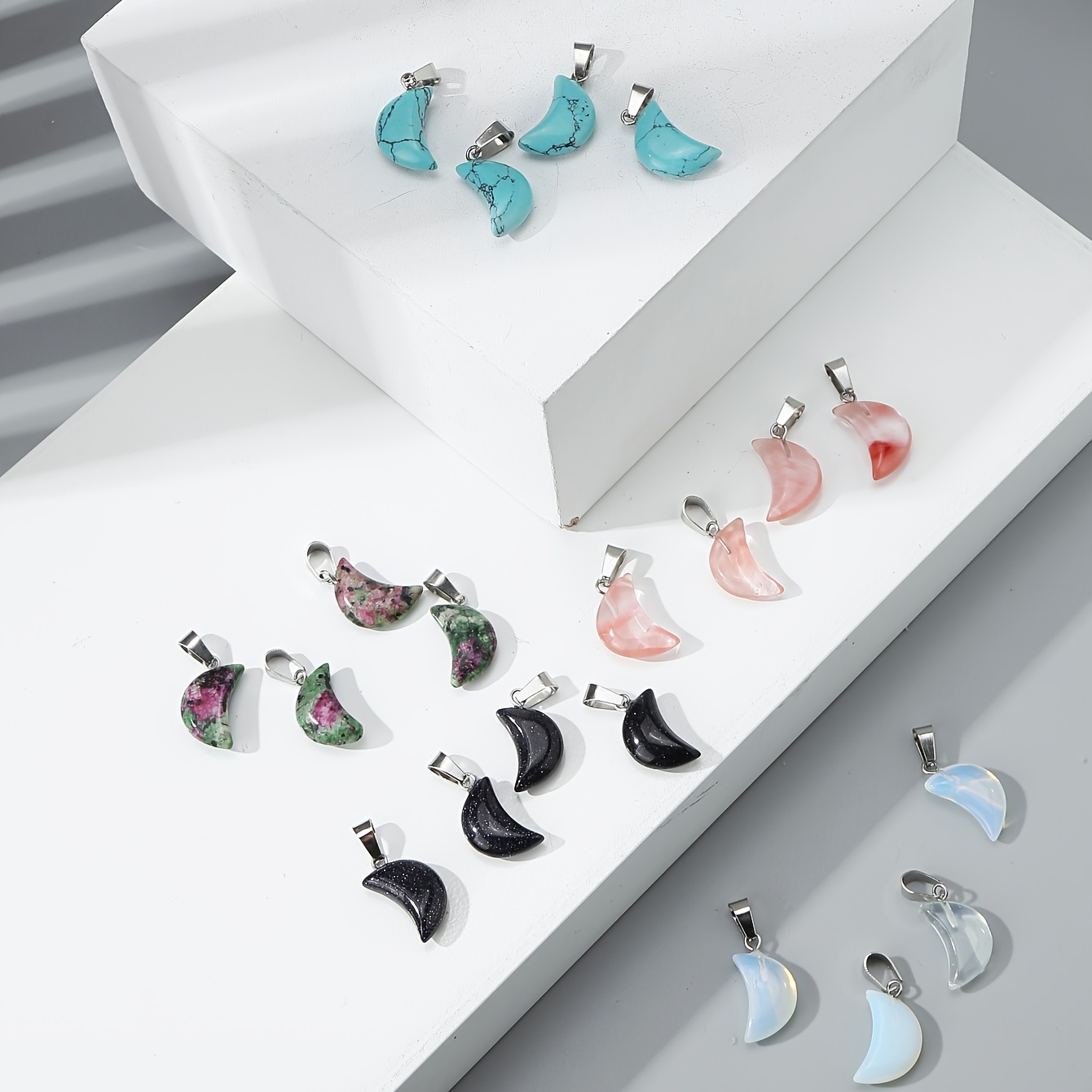 Monochrome Moon Natural Energy Stone Stainless Steel Pendant - Temu ...