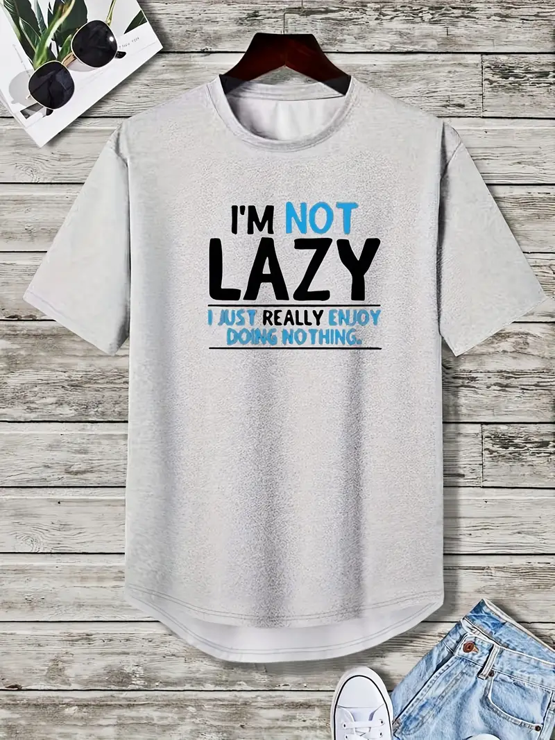 Plus Size Mens Trendy Lazy Letter Graphic Tees Comfy Stretch Temu