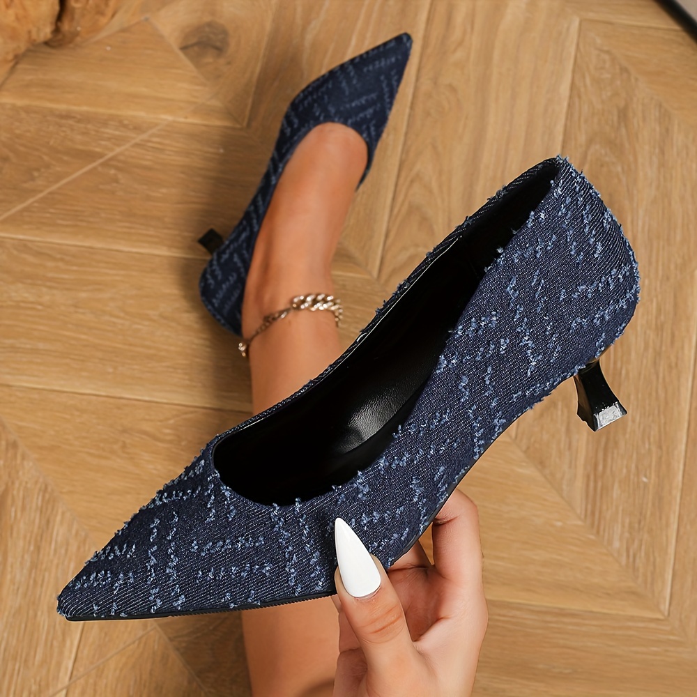 Womens Solid Color Denim Pumps Fashion Pointed Toe Slip - Temu United ...
