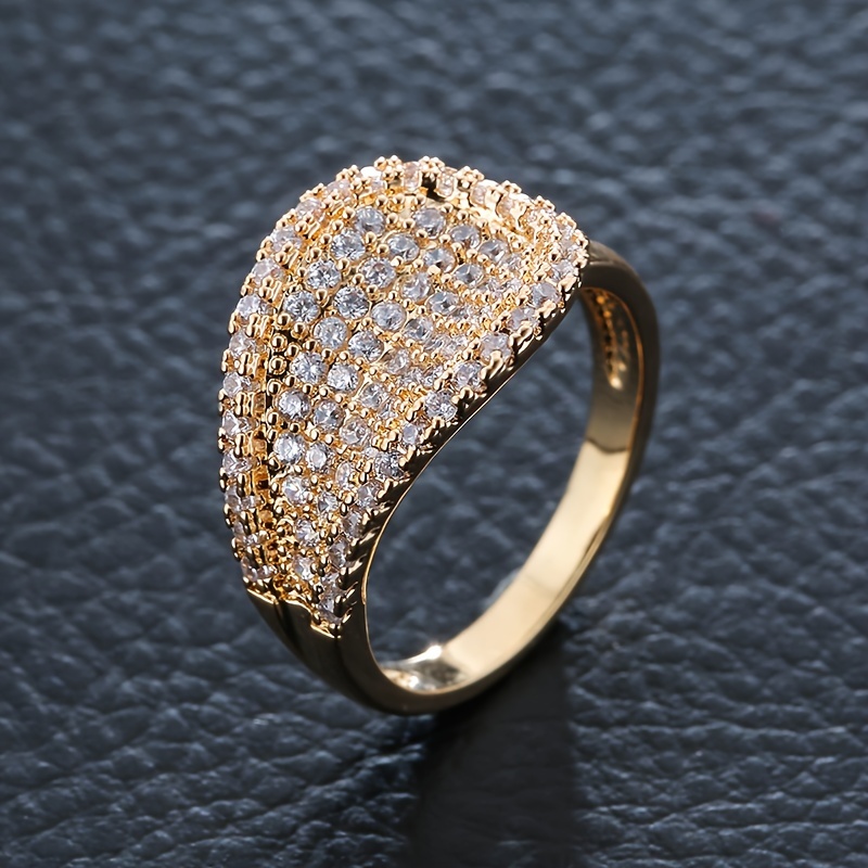 Chic Ring 18k Plated Paved Full Shining Zirconia Silvery - Temu United ...