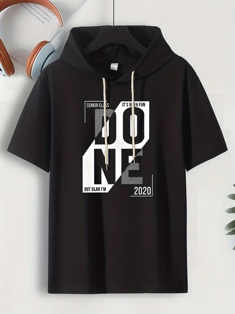 Trendy Letter Print Drawstring Short Sleeve Hoodie Mens Temu Australia