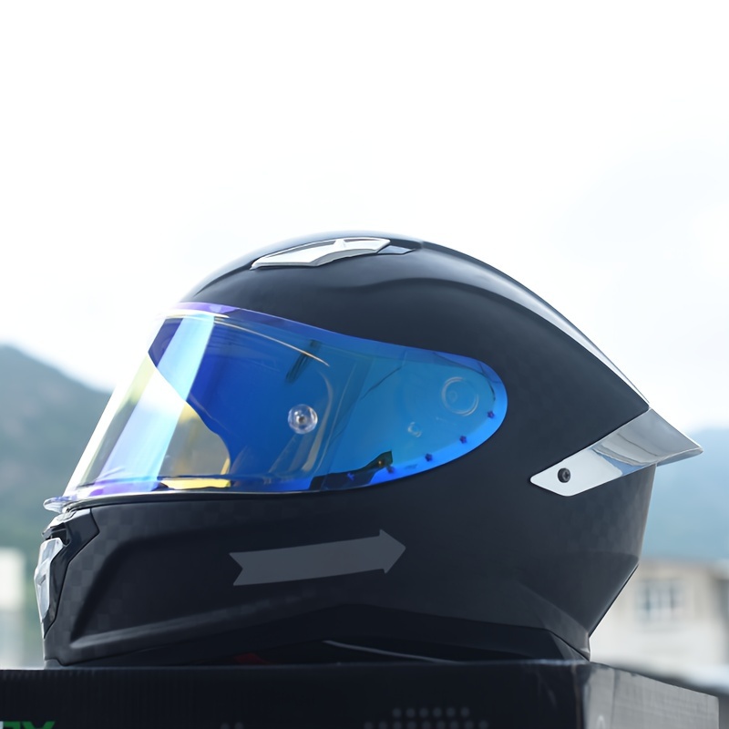 Motorcycle Helmet 12k Carbon Fiber Aurora Blue Lens Silver Tail With ...