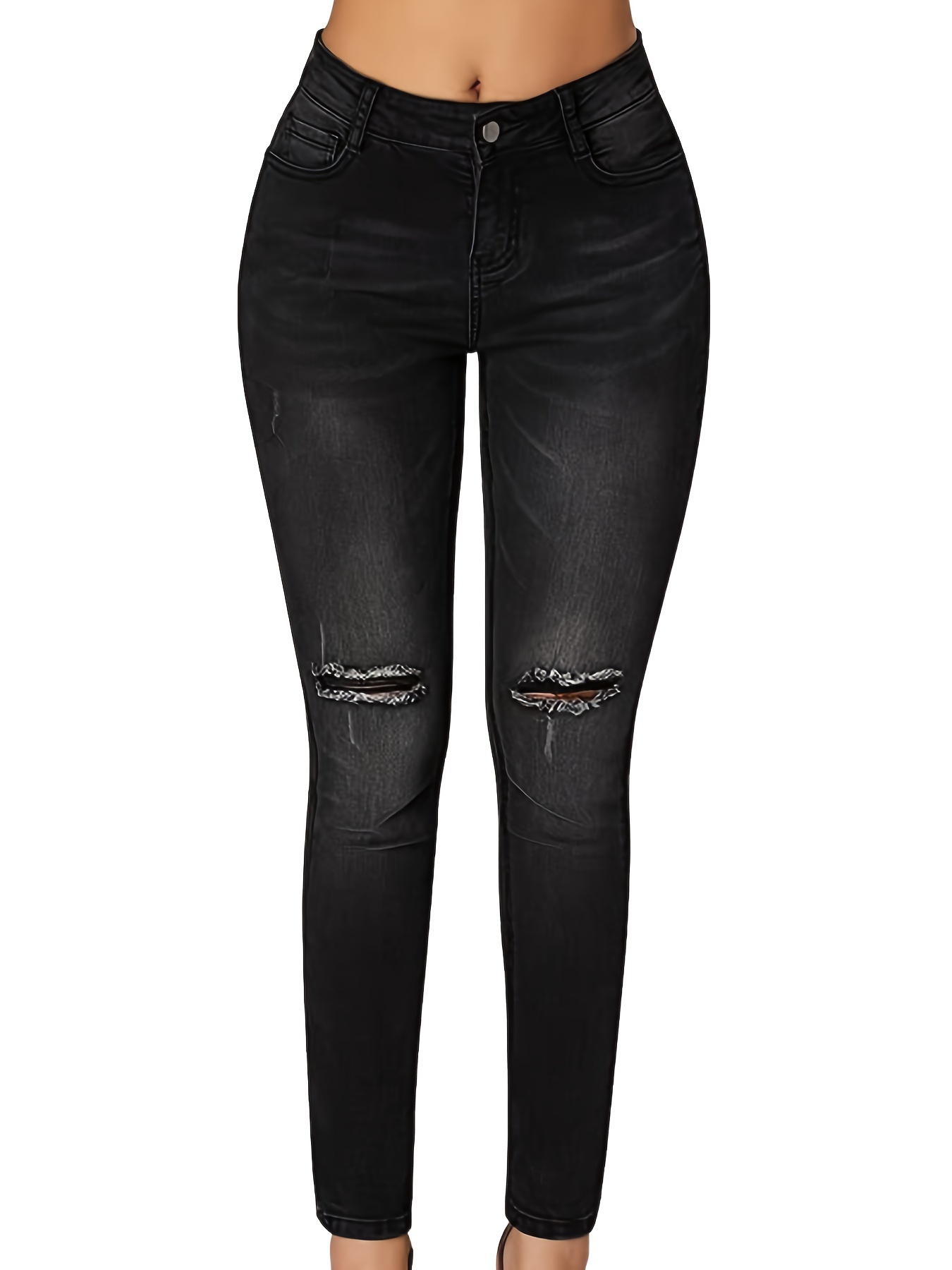 Ripped Holes Distressed Skinny Leg Jeans High Stretch Washed - Temu New ...