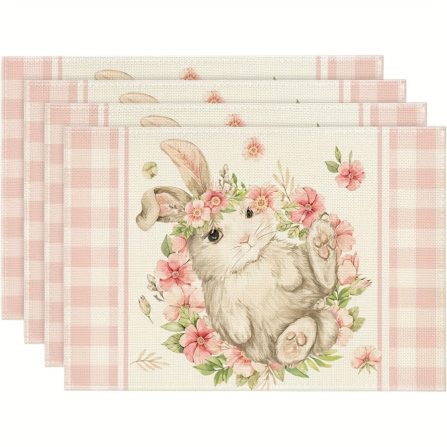Placemats Buffalo Plaid Bunny Rabbit Flower - Temu United Kingdom