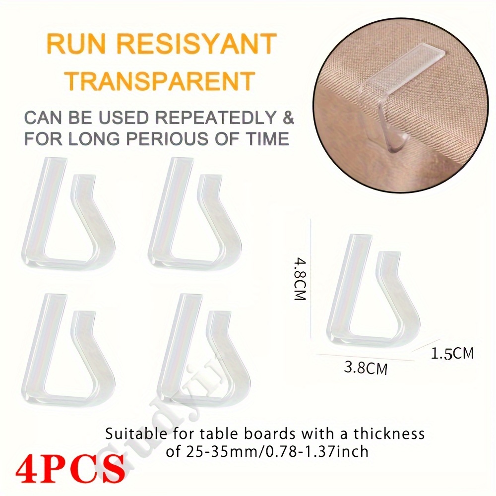 4pcs Transparent Clear Tablecloth Clips Plastic Table Cloth Hold Clips ...