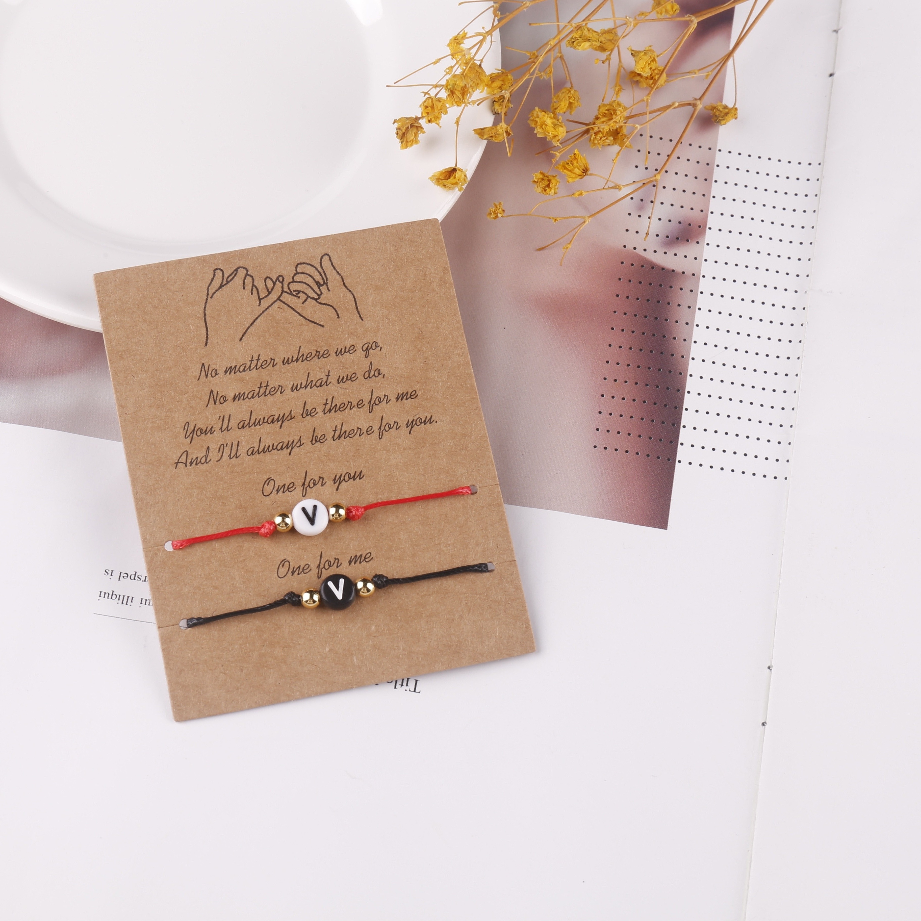 Letter Pattern Beads Rope Bracelet Set Red Black Hand Rope - Temu ...