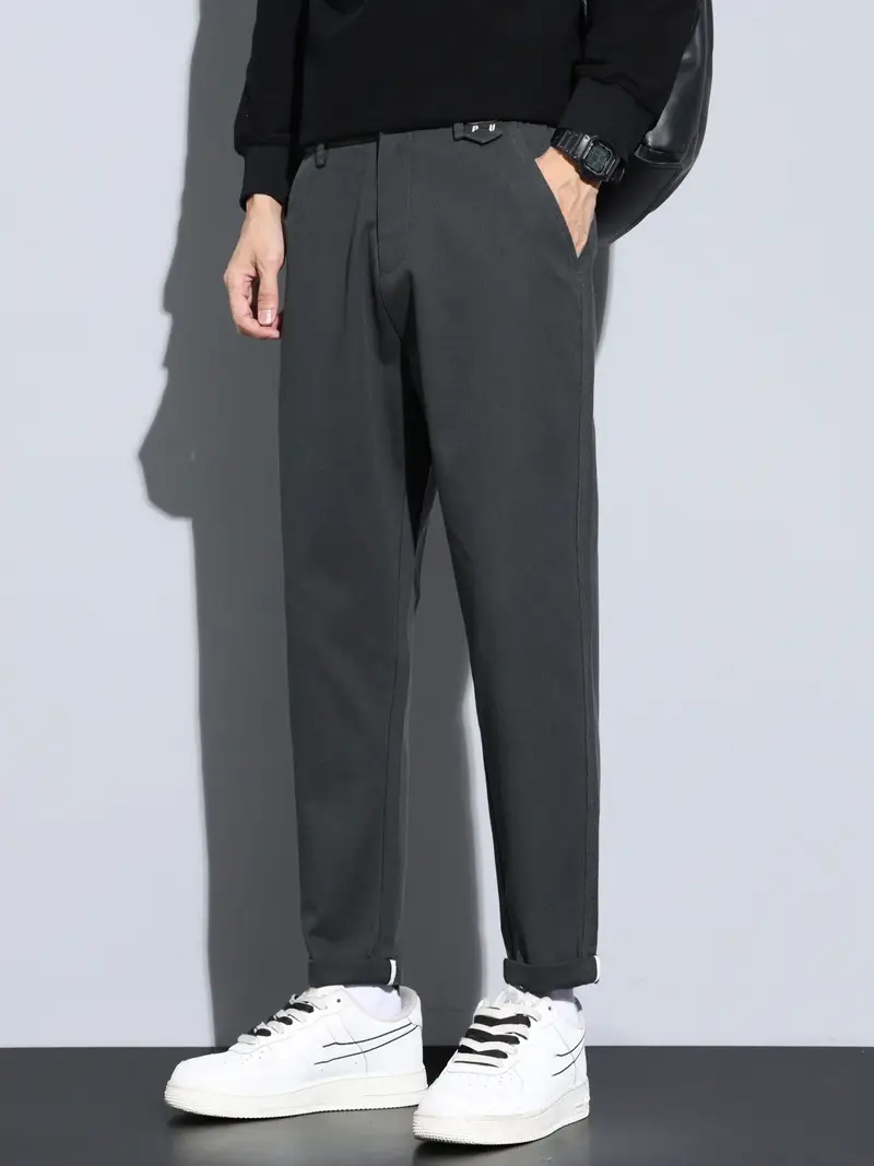Mens Stylish Solid Suit Pants Pockets Casual Breathable Temu Ireland