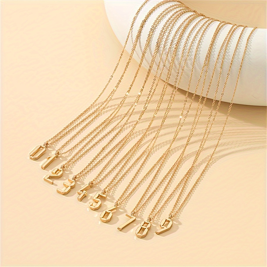 Simple Style Golden Color Digital Number Necklace 18k Gold - Temu ...