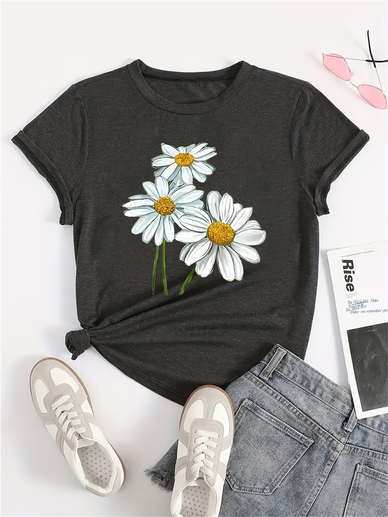 Graphic Print T shirt Short Sleeve Crew Neck Casual Top - Temu Canada