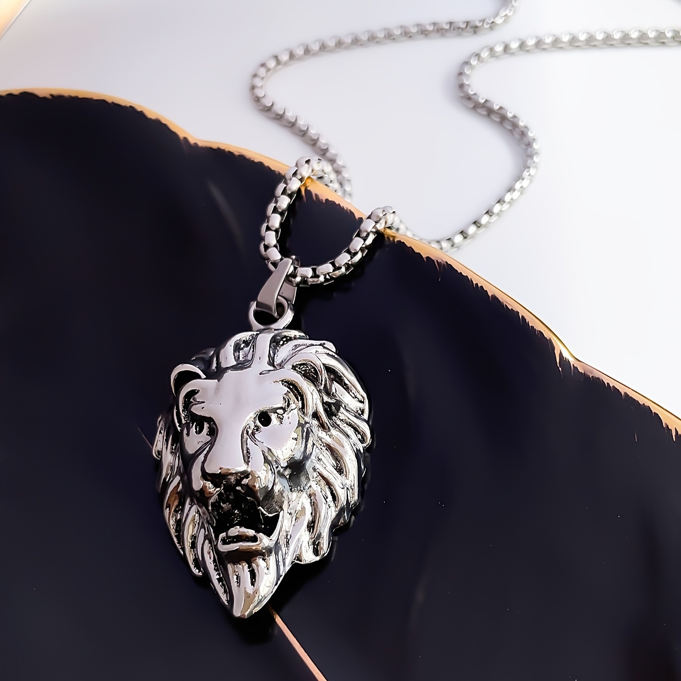 Stainless Steel Lion Pendant Necklace, Long Chain Accessories, For Men ...