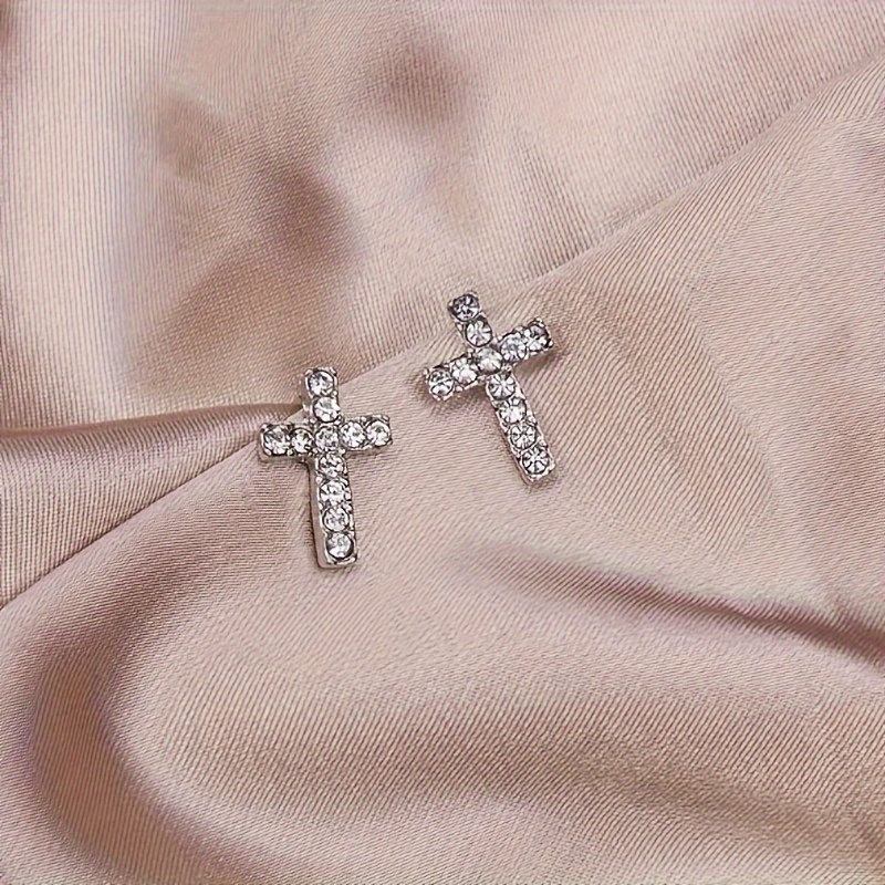 Shiny Cross Design Stud Earrings Men Daily Wear - Temu Denmark