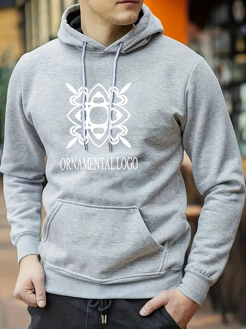Floral Pattern Hoodie With Kangaroo Pocket Mens Casual Pullover