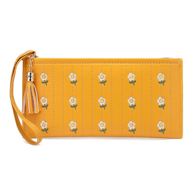 Sweet Flower Embroidery Long Wallet Zipper Coin Purse Trendy - Temu ...