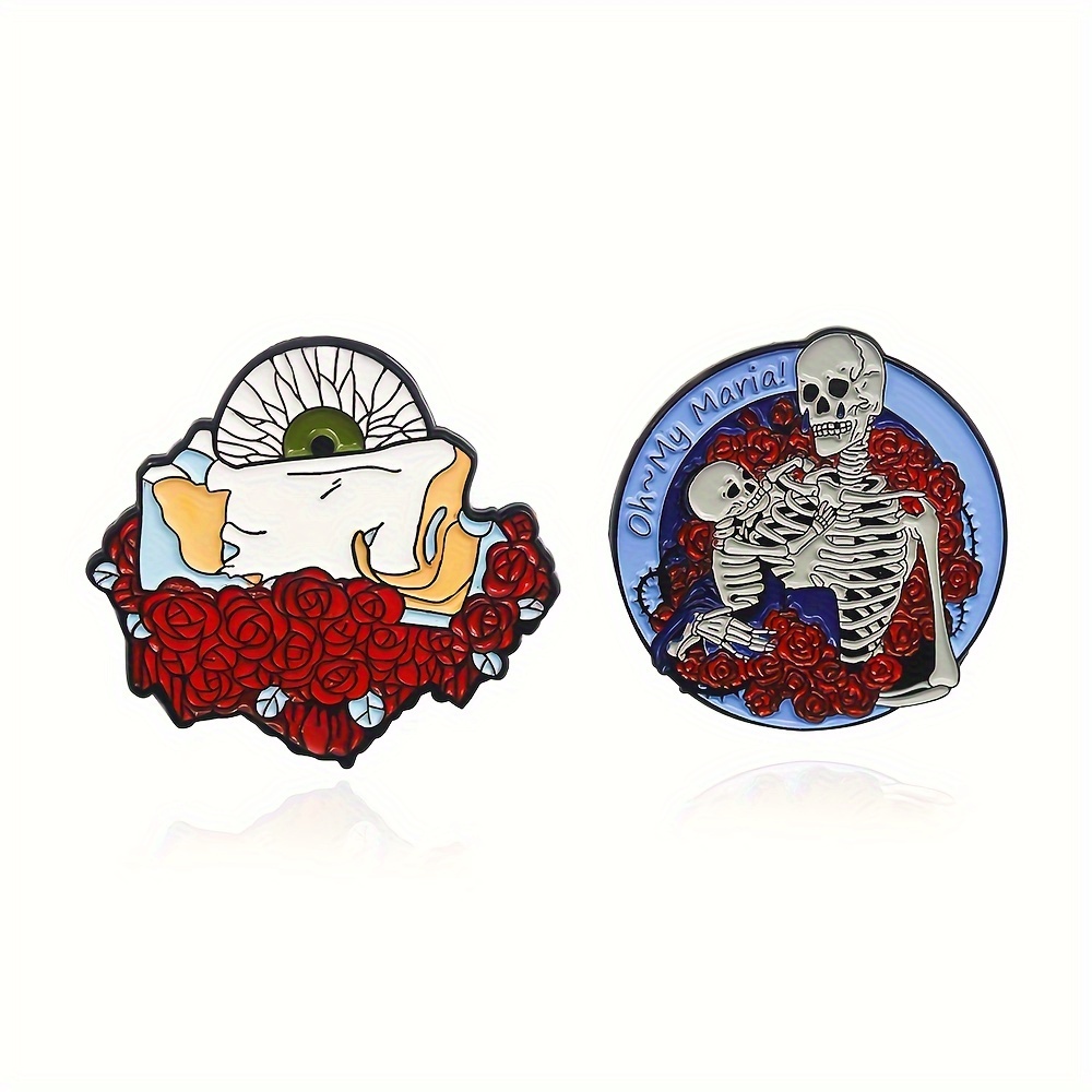 Skeleton Rose Big Eyes Punk Badge For Men Skeleton Skeleton - Temu Ireland